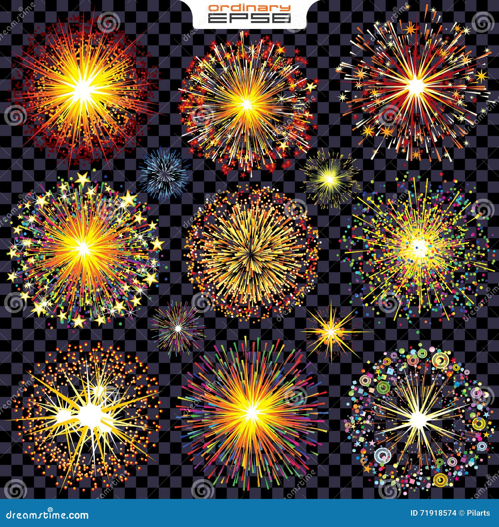 Collection of Isolated Fireworks, Sparks, Explosions Stock Vector ...