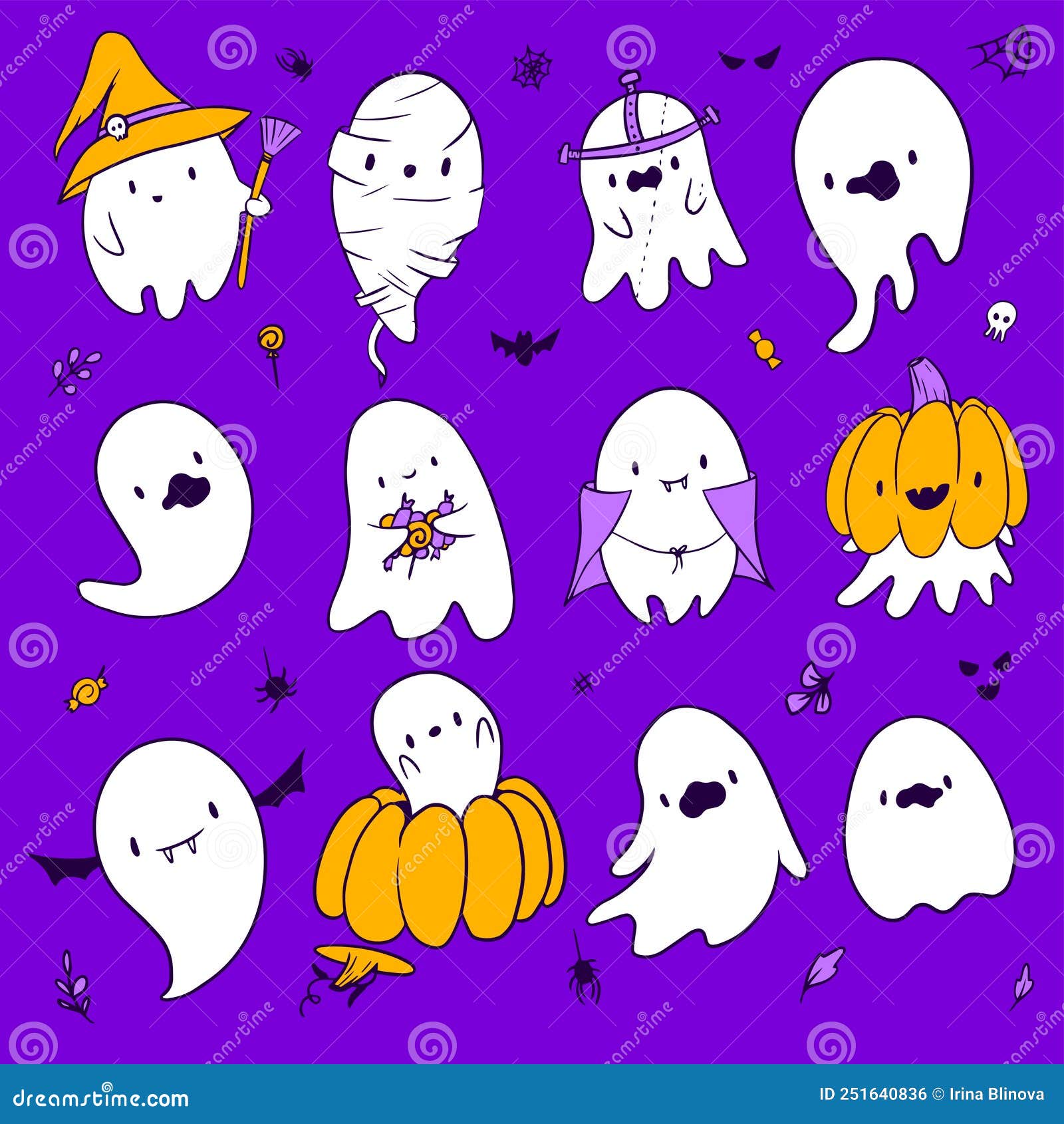 Collection of Isolated Halloween Cartoon Ghosts White Stock Vector ...