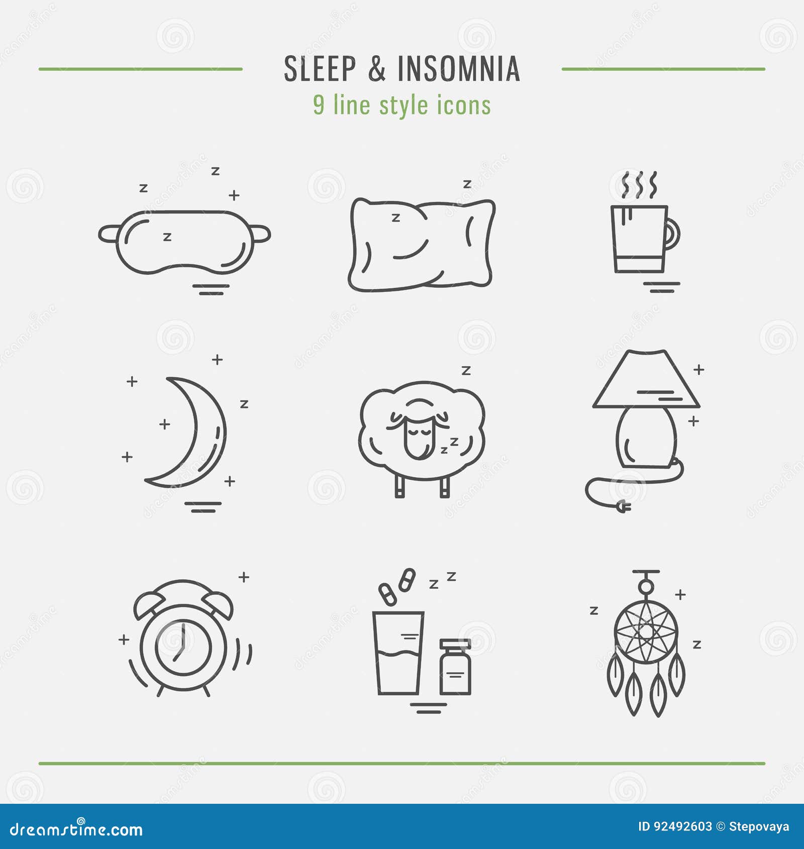 Collection of Isolated Line Icons with Sleep Problems and Insomnia ...