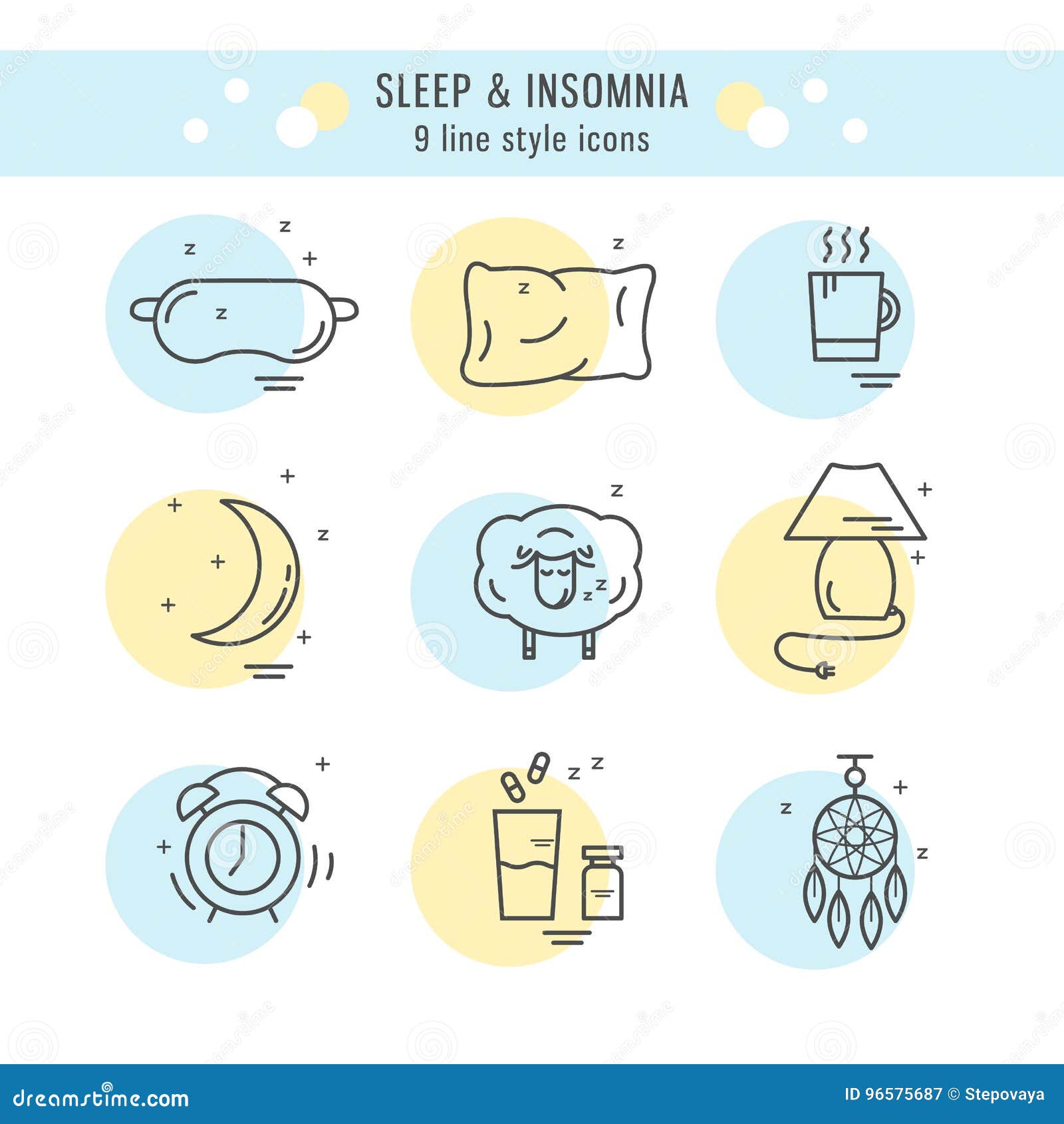 Collection of Isolated Line Icons with Sleep Problems and Insomnia ...