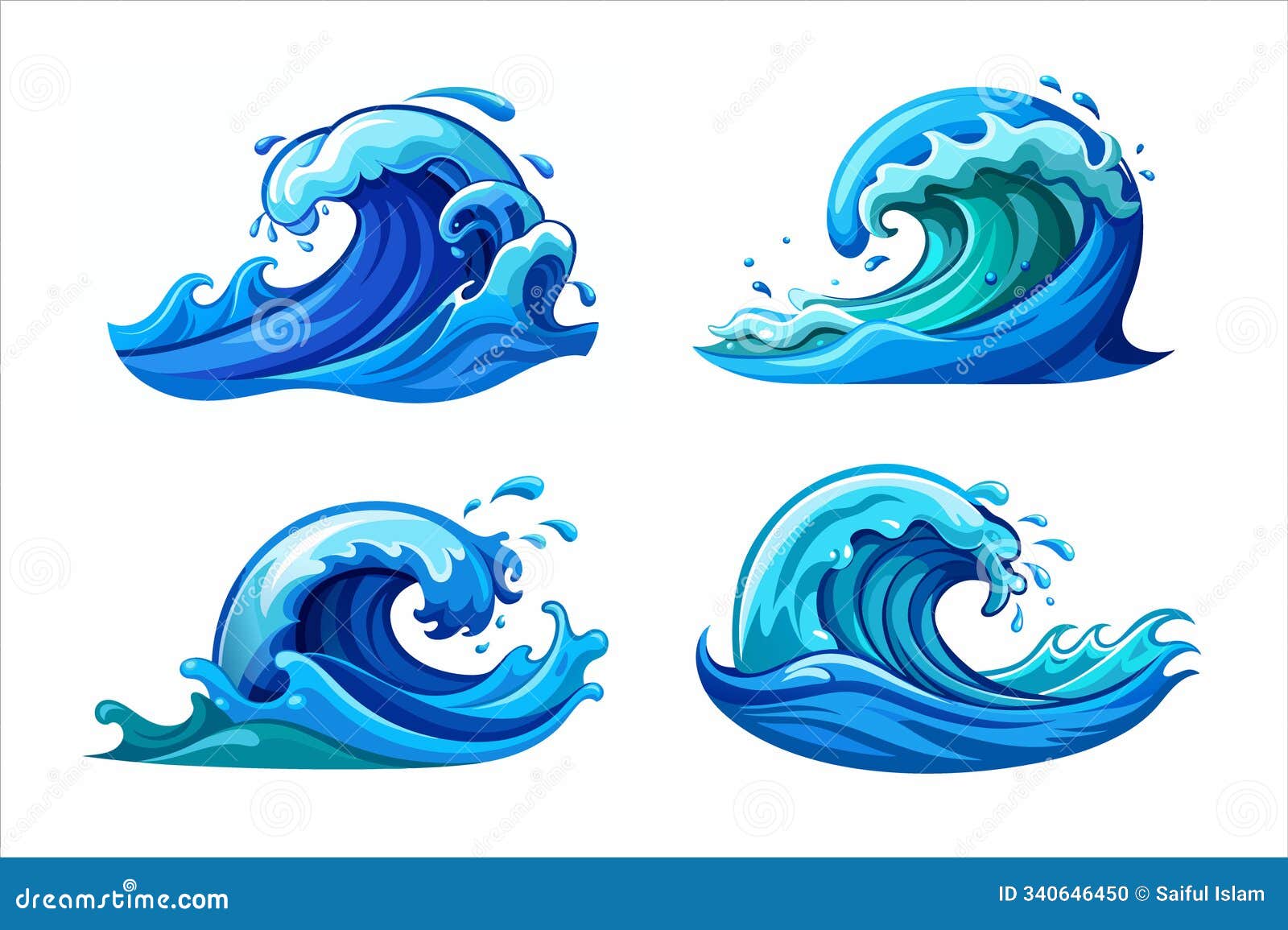 Collection of Isolated Ocean Blue Water Splash Vector Logos. Stock ...