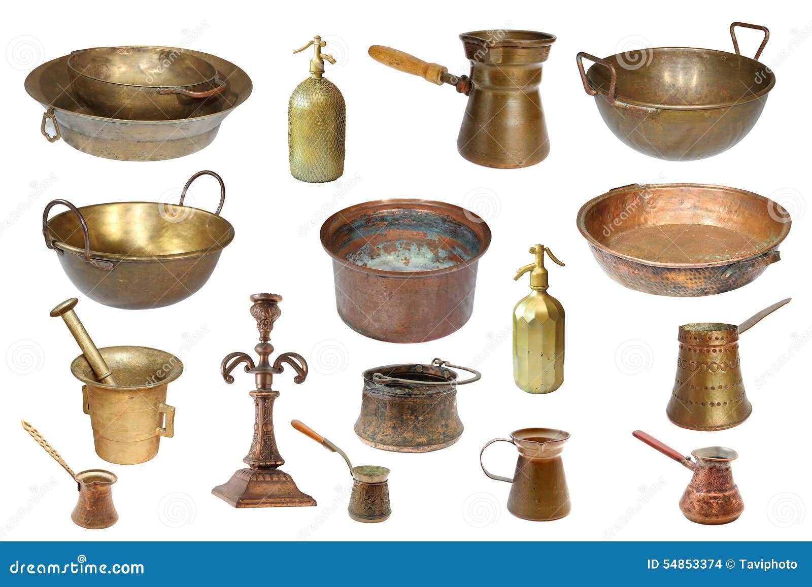 Collection of Isolated Vintage Copper Objects Stock Photo - Image of ...