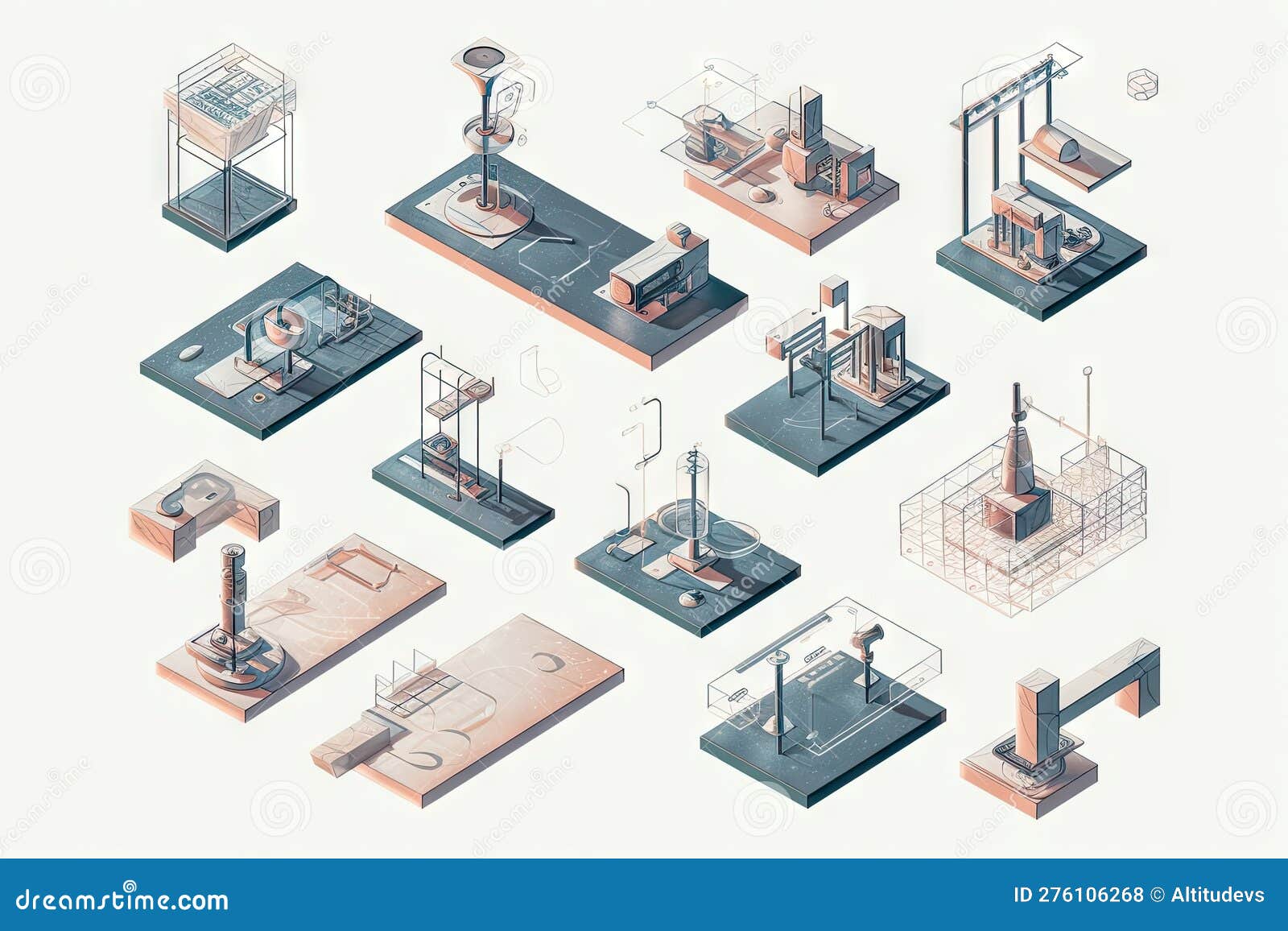 Collection of Isometric and Axonometric Diagrams, Each Illustrating a ...