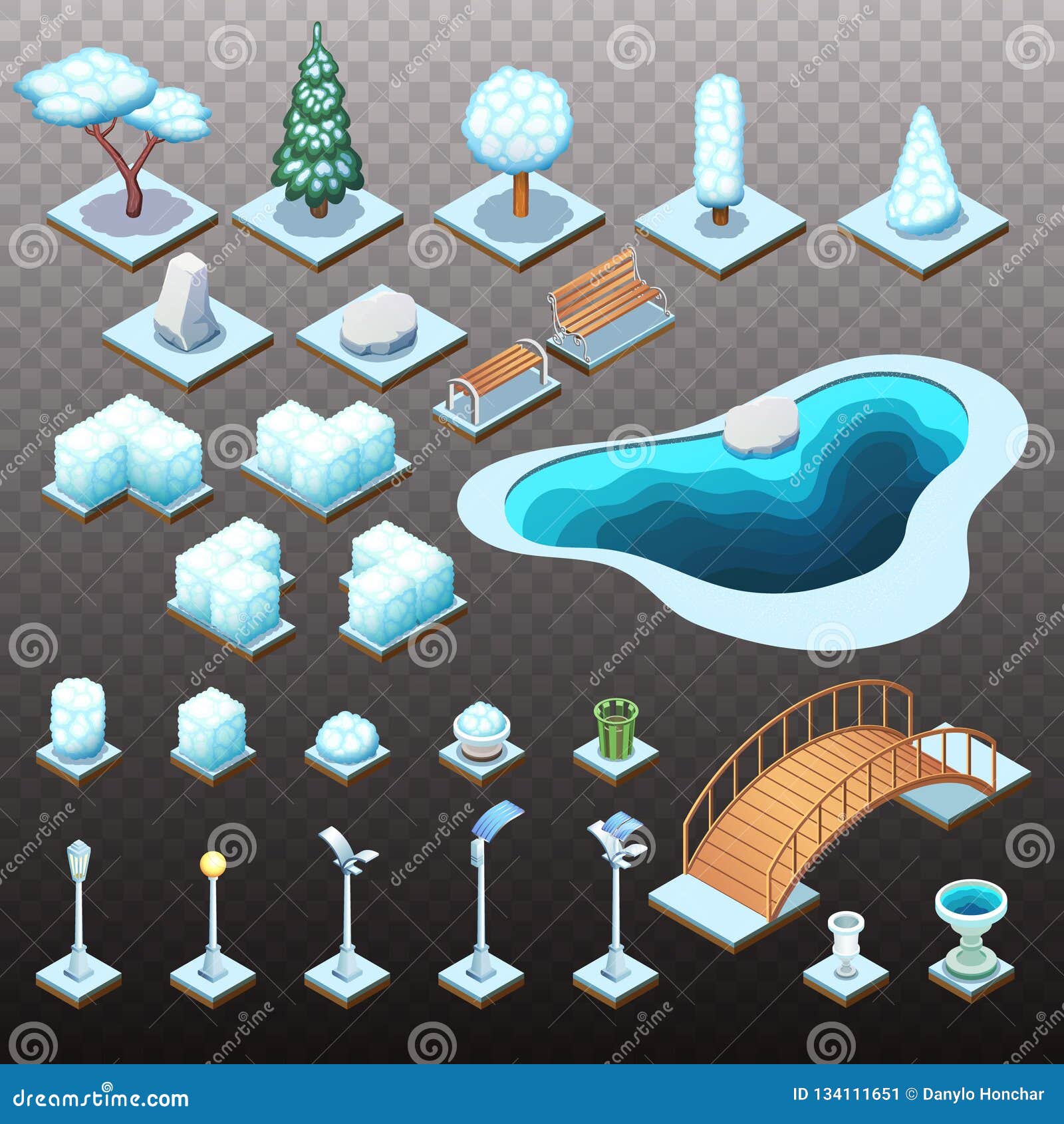 Collection of Isometric Trees, Rocks, and Different Park Objects. Stock ...