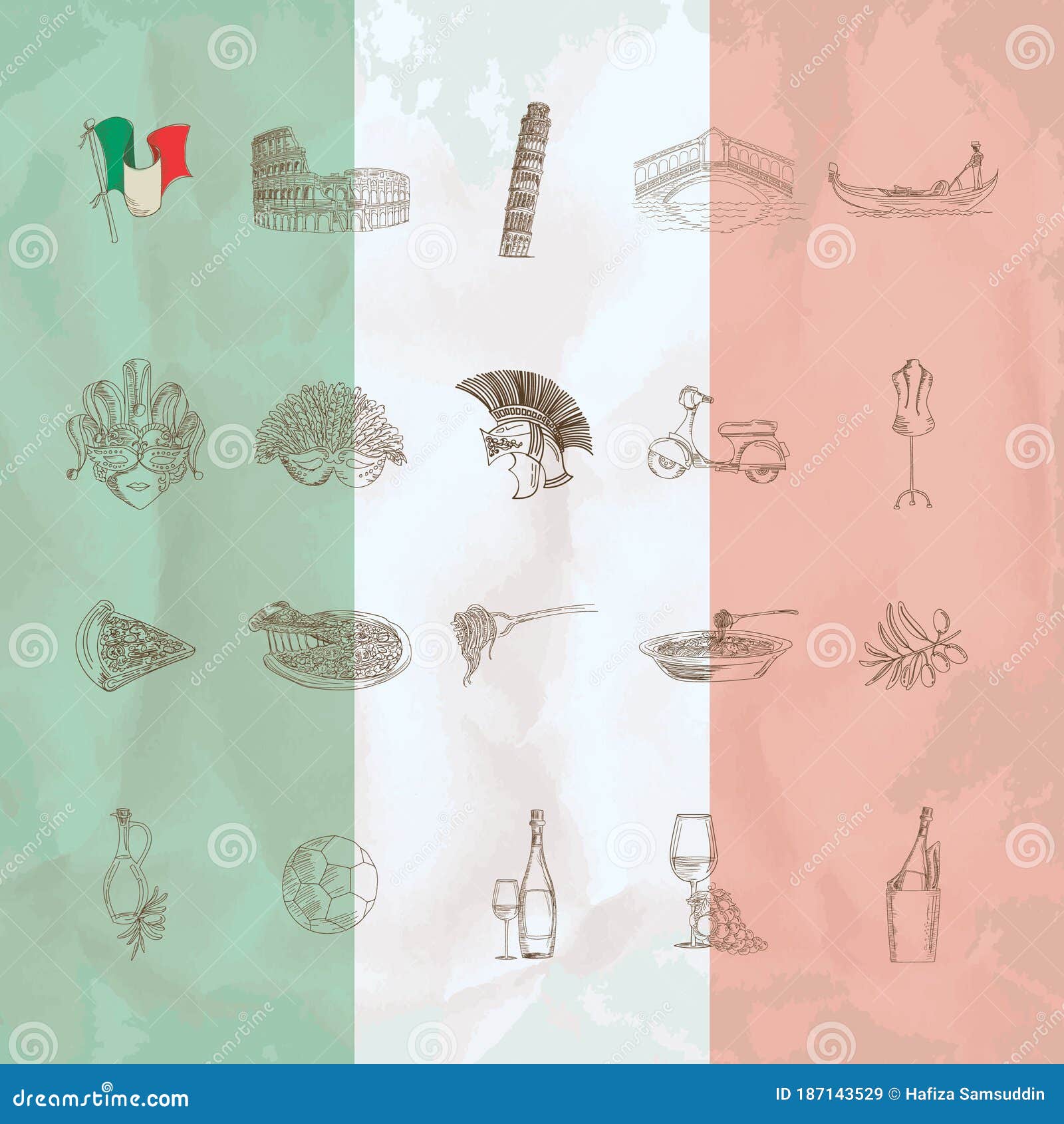 Collection of Italy Icons. Vector Illustration Decorative Design Stock ...