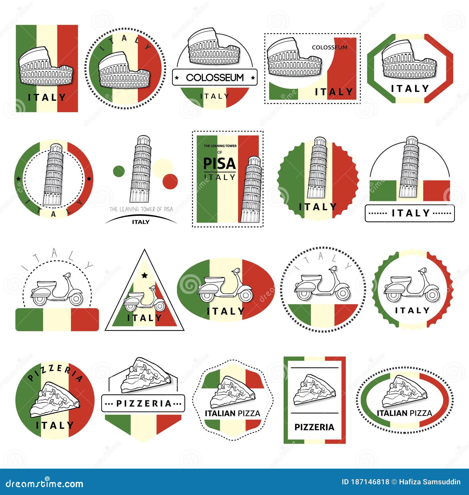 Collection of Italy Stamps and Labels. Vector Illustration Decorative ...