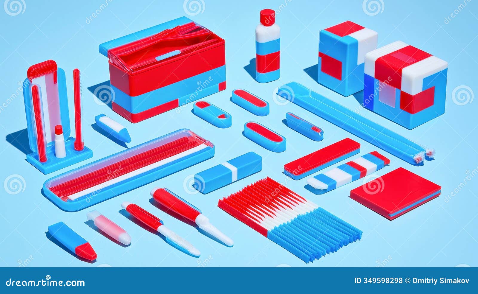 A Collection of Items with a Blue, Red, and White Color Scheme Stock ...