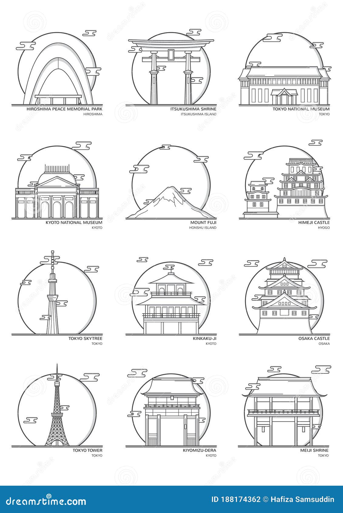 Collection of Japanese Landmark. Vector Illustration Decorative Design ...