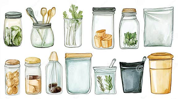 A Collection of Jars and Containers, Including a Few with Lids Stock ...