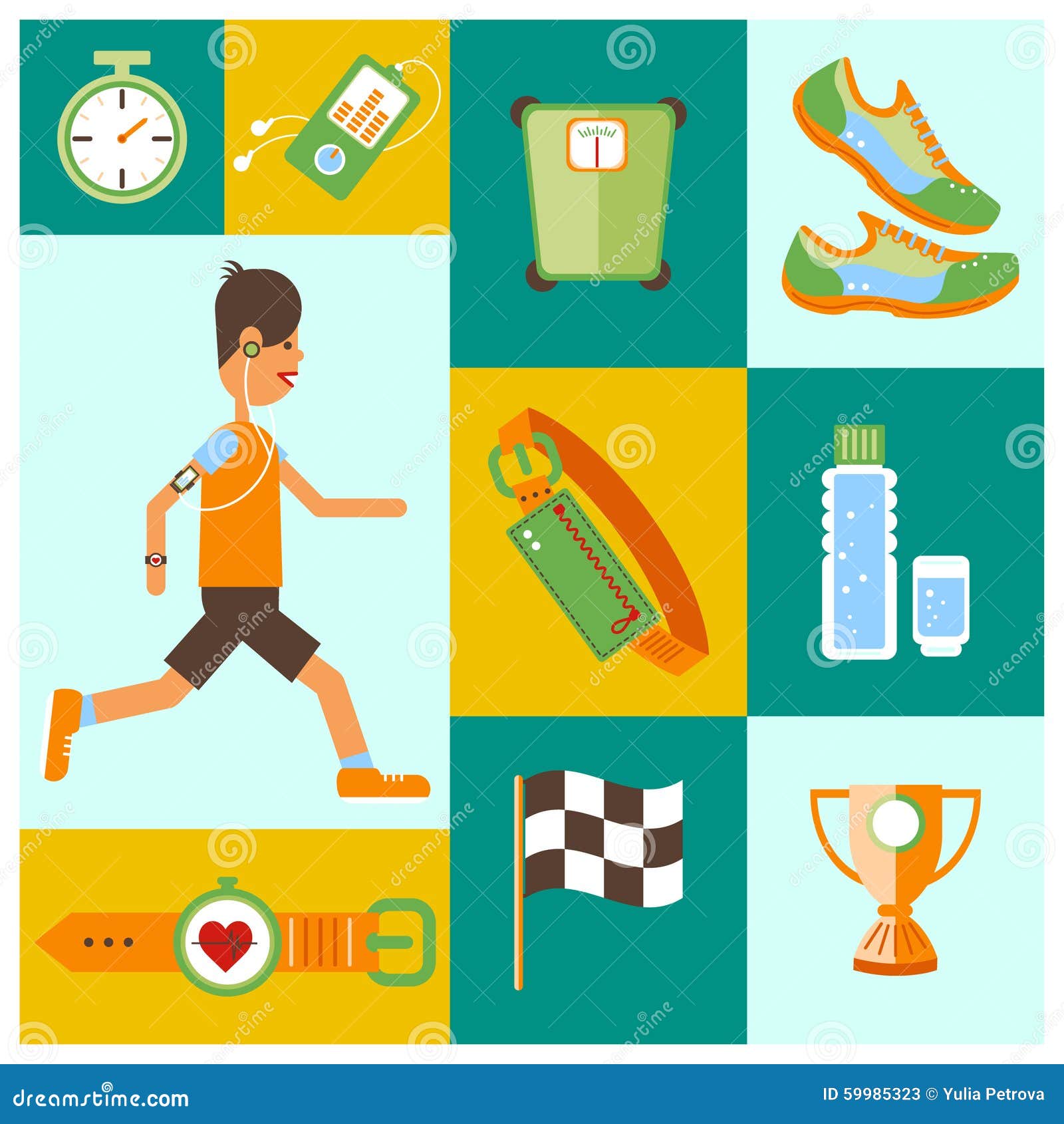 Collection of Jogging and Running Equipment Icons. Stock Vector ...