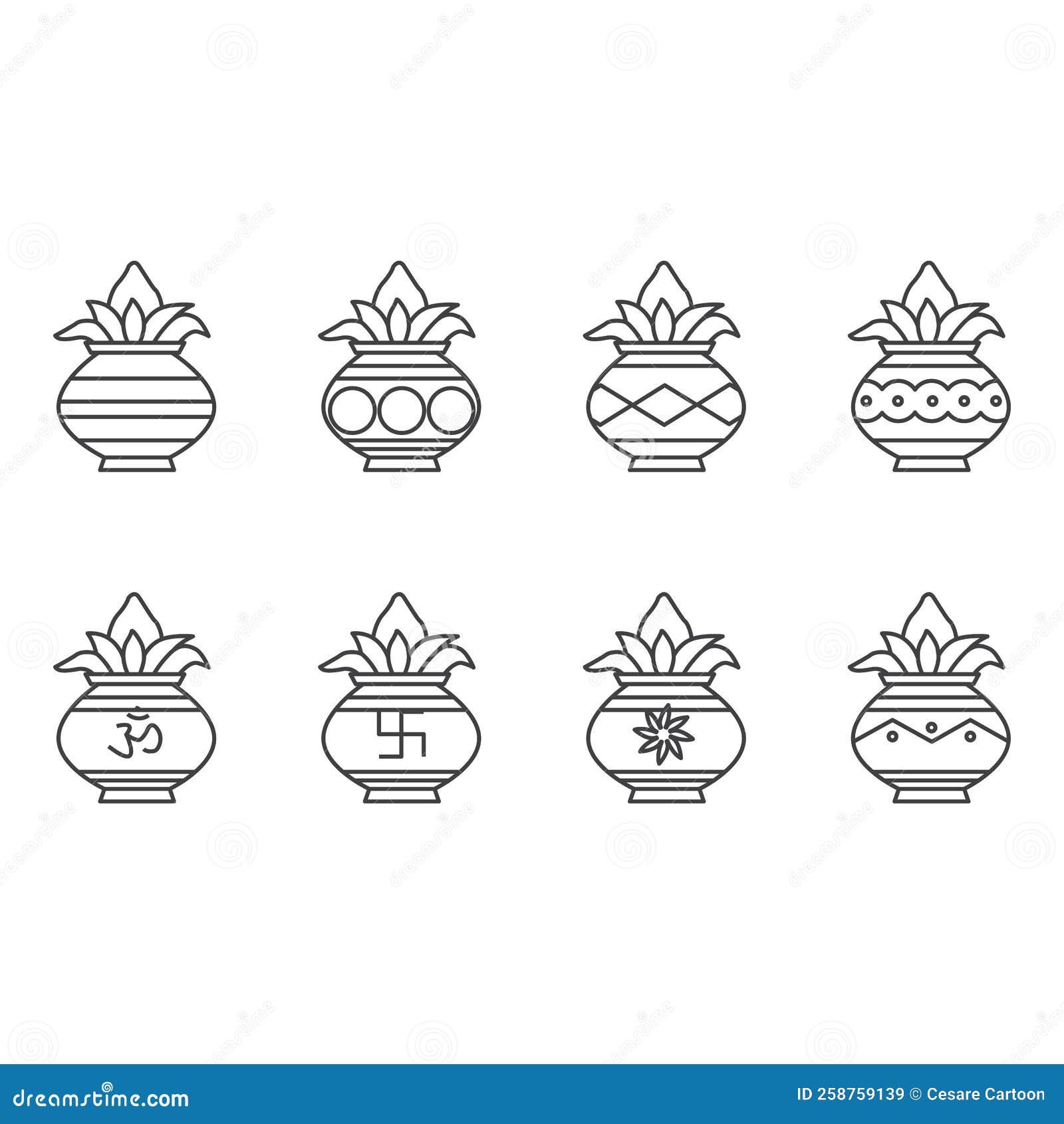 Kalash icon set stock vector. Illustration of vector - 258759139