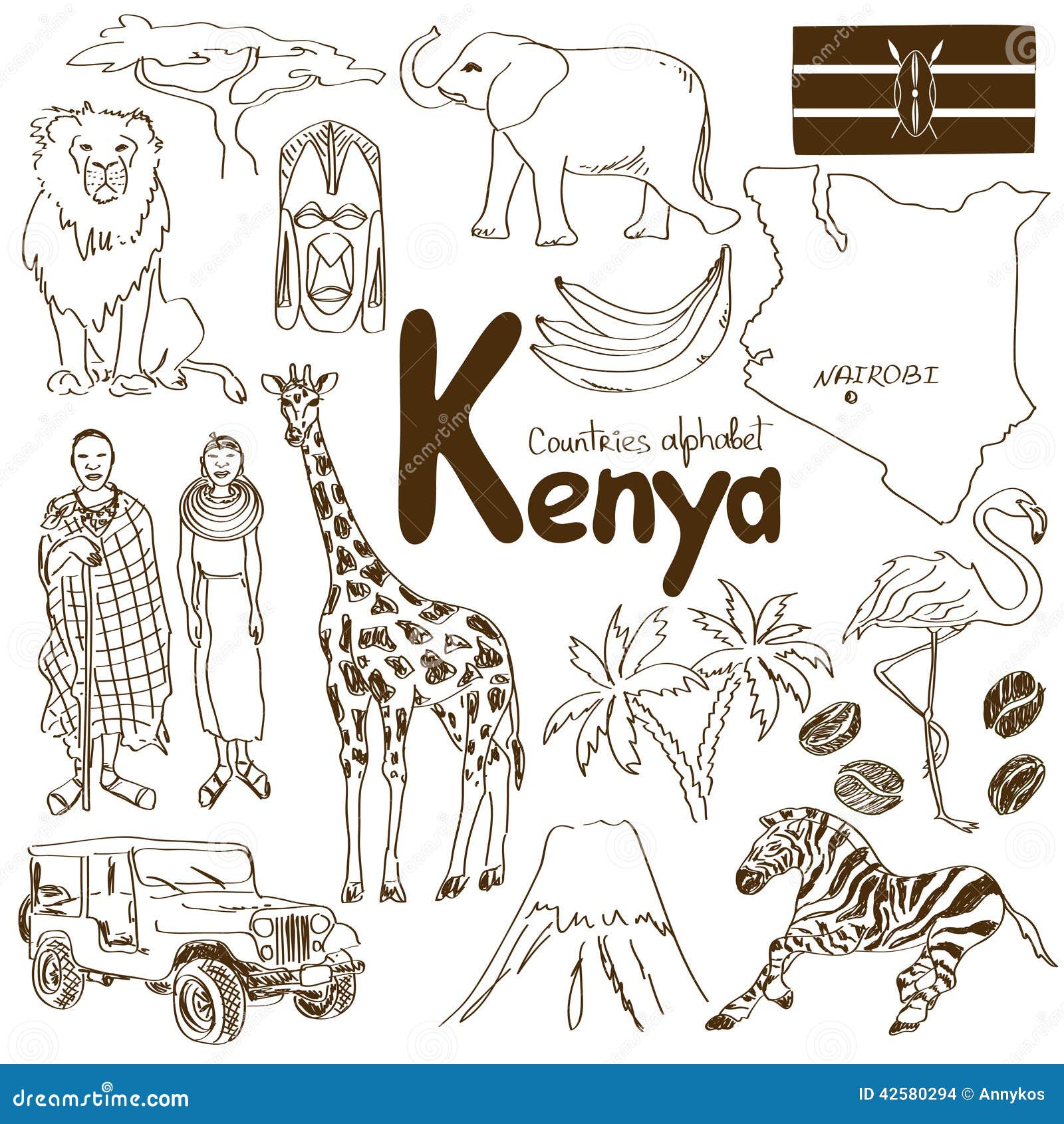Collection of Kenya icons stock vector. Illustration of symbol - 42580294