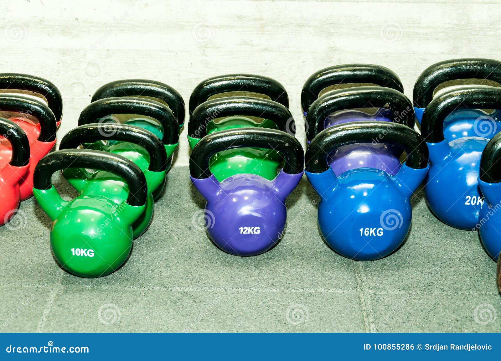 Collection of Kettlebells on the Gym Floor. Stock Photo - Image of ...