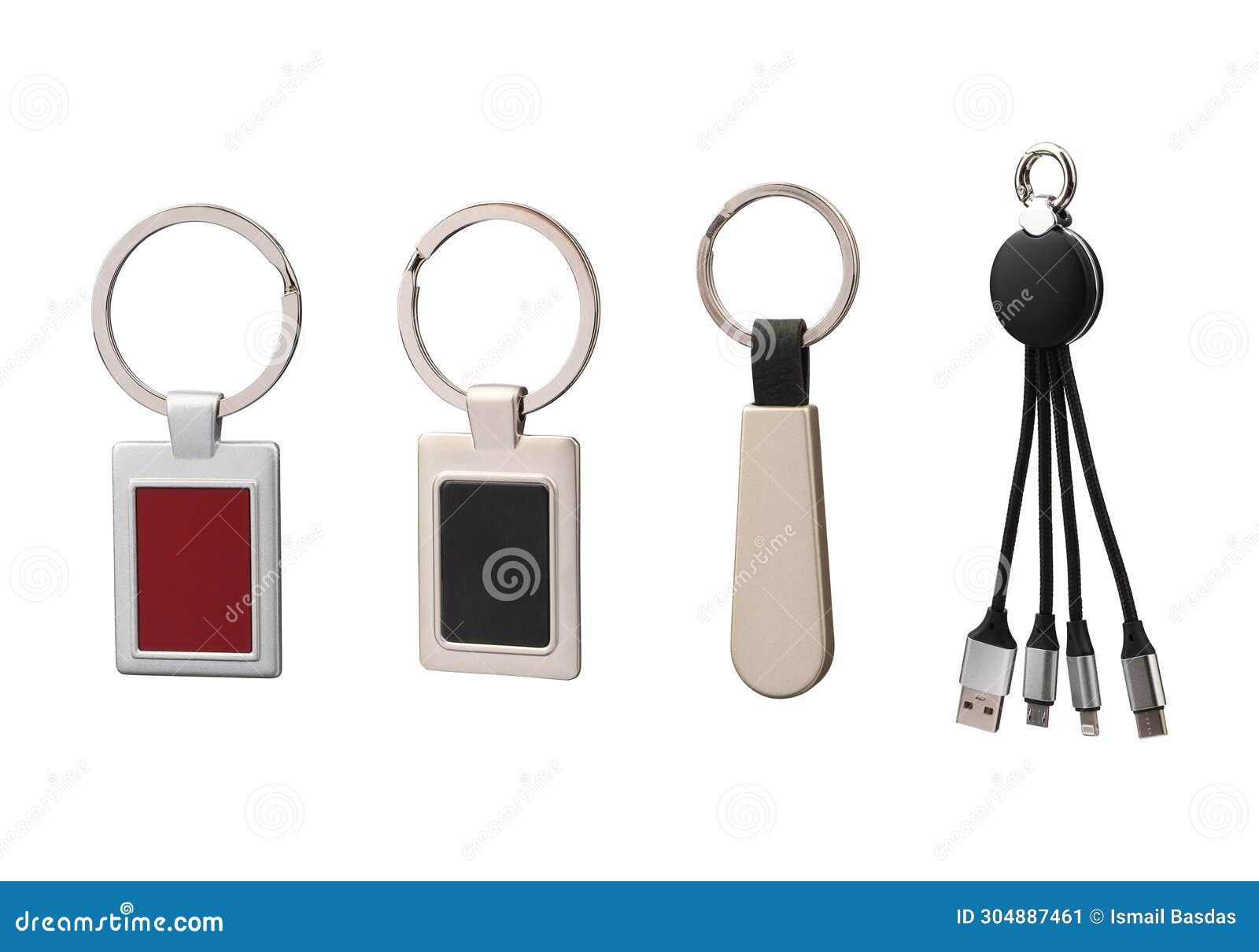 Collection of Keychain, Top View, Isolated Background. Diffirent Color ...