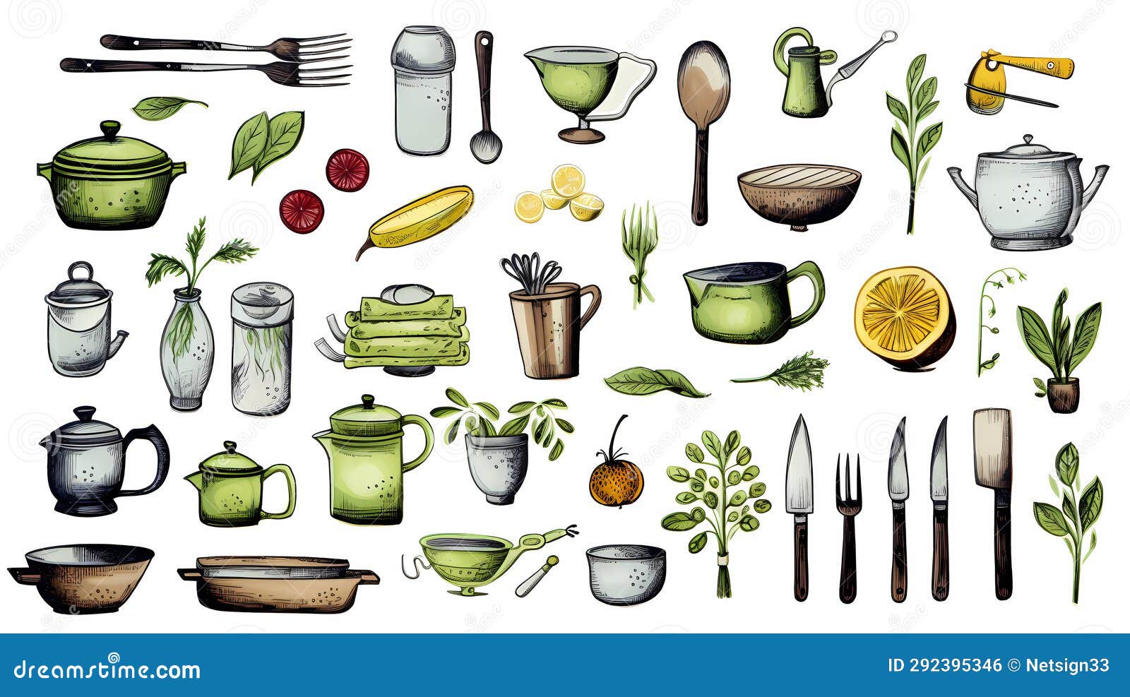 Collection of Kitchen Utensils and Objects Stock Illustration ...