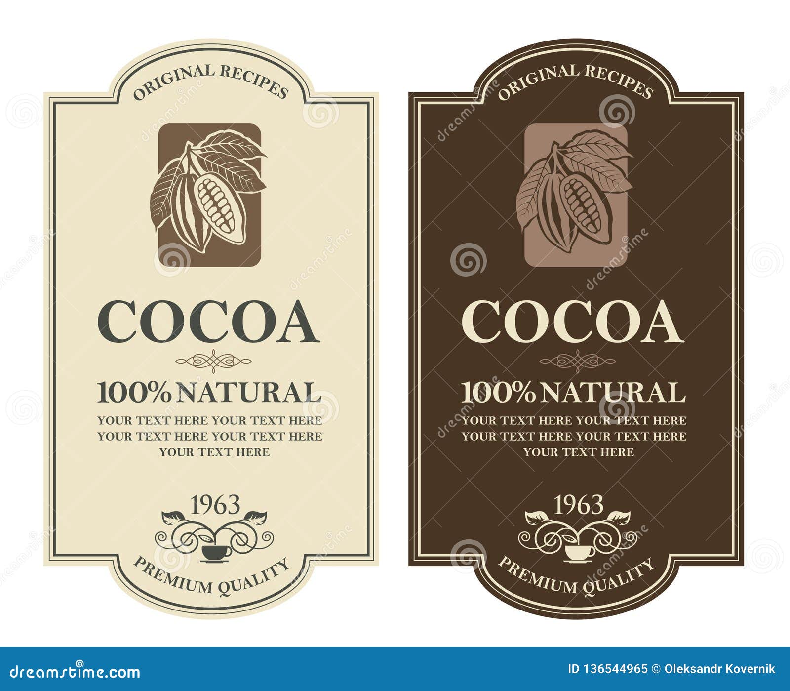 Set of cocoa labels stock vector. Illustration of natural - 136544965