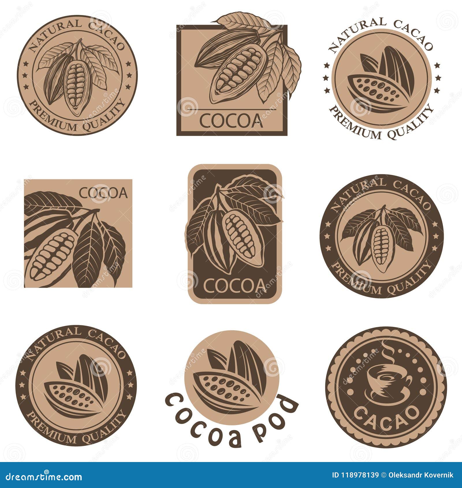 Set of cocoa labels stock vector. Illustration of ingredient - 118978139