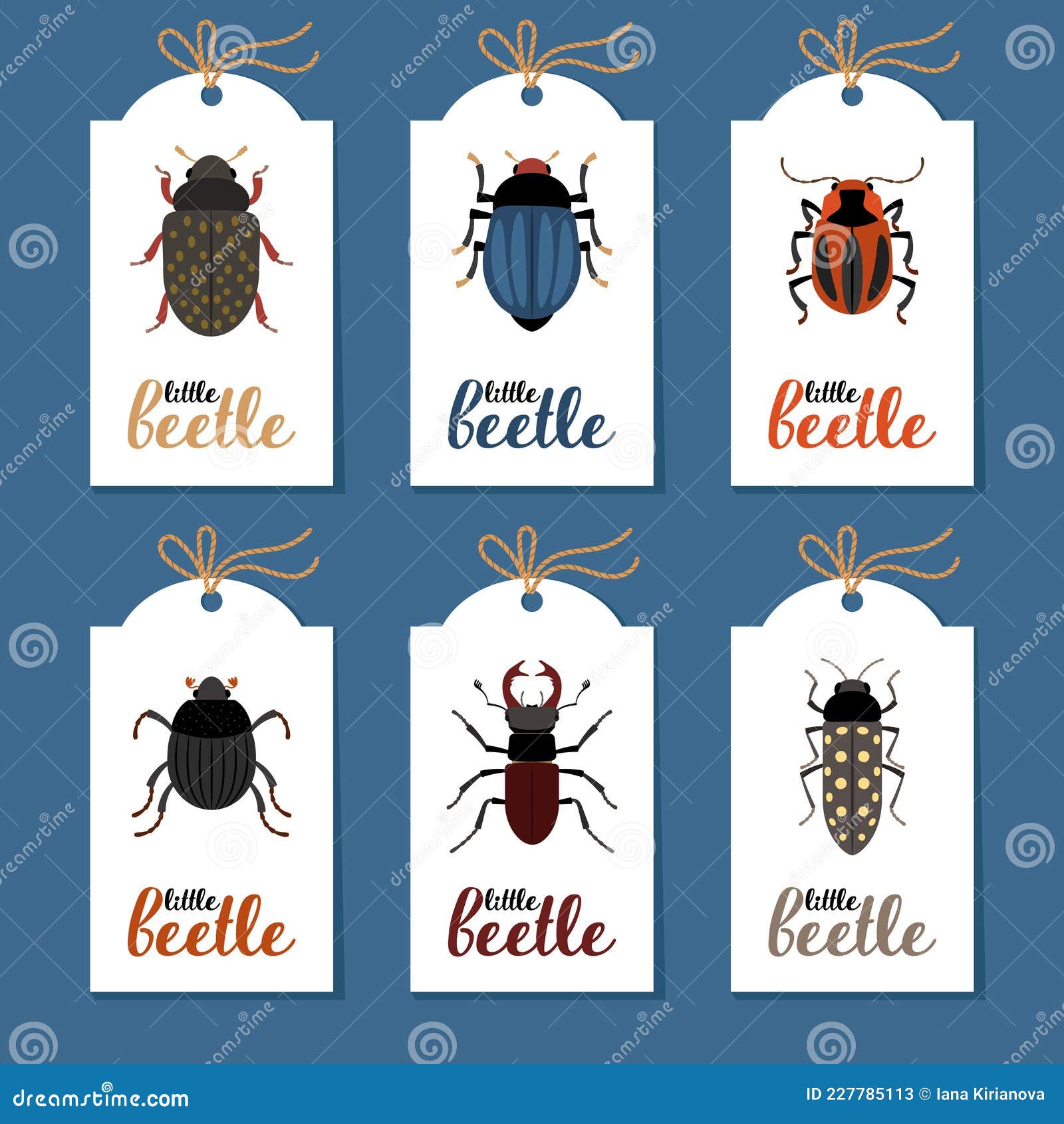 Beautiful Set of Nice Tags with Cute Beetles Stock Vector ...