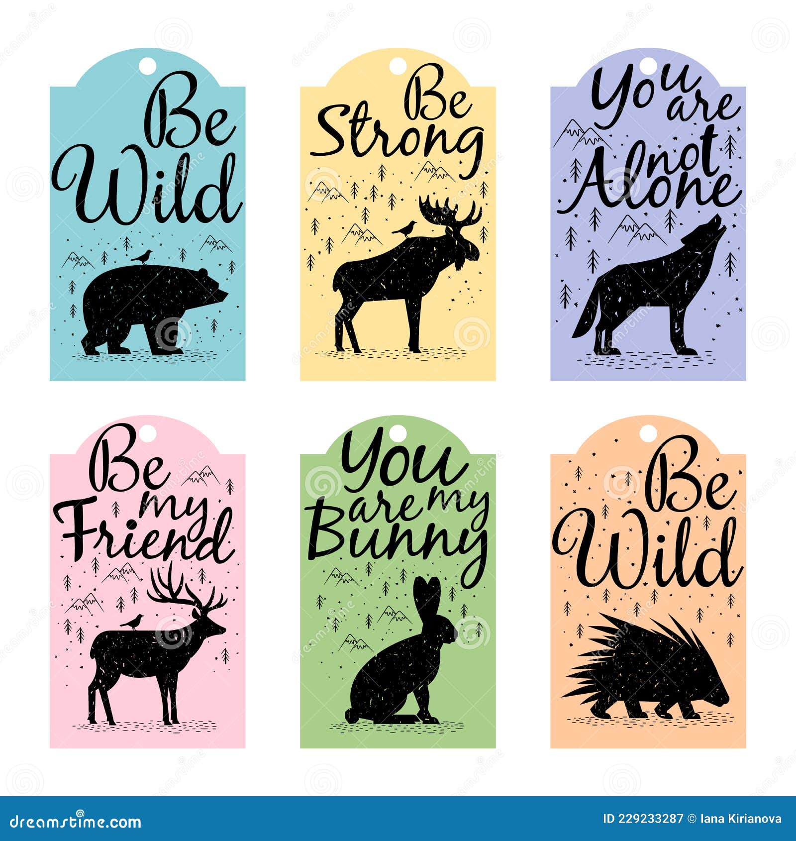 Nice Set of Cute Tags with Wild Animals Stock Vector - Illustration of ...