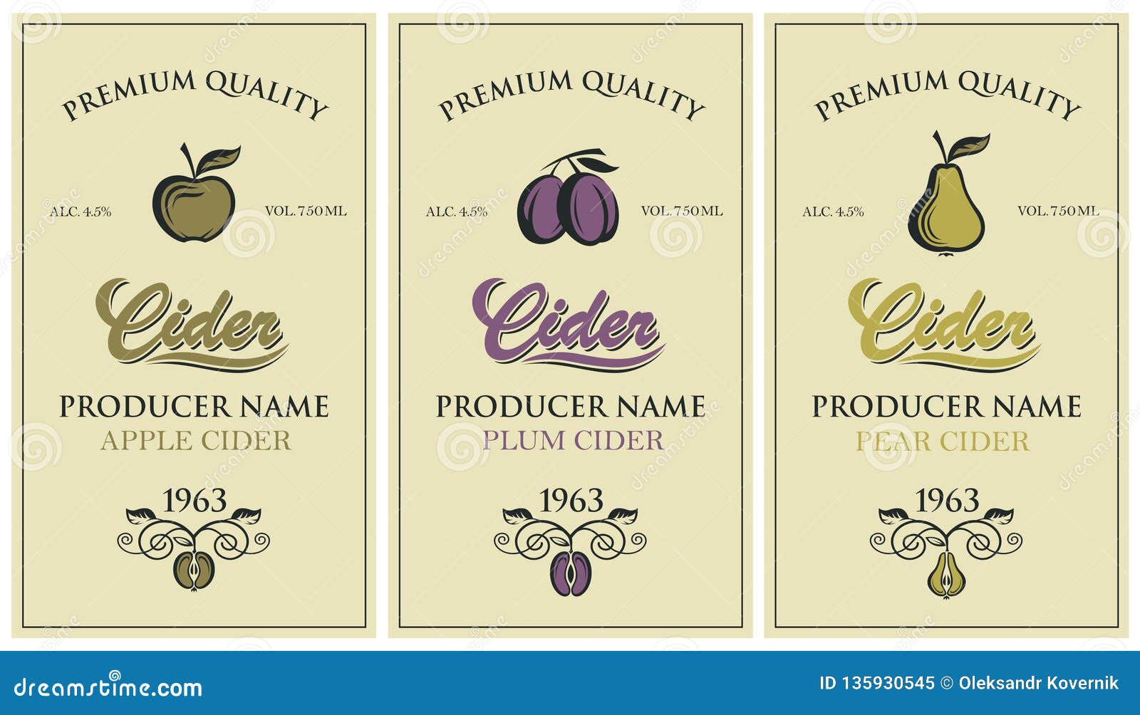 Cider labels set stock vector. Illustration of calligraphy - 135930545