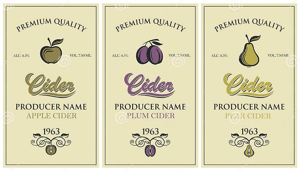 Cider labels set stock vector. Illustration of calligraphy - 135930545