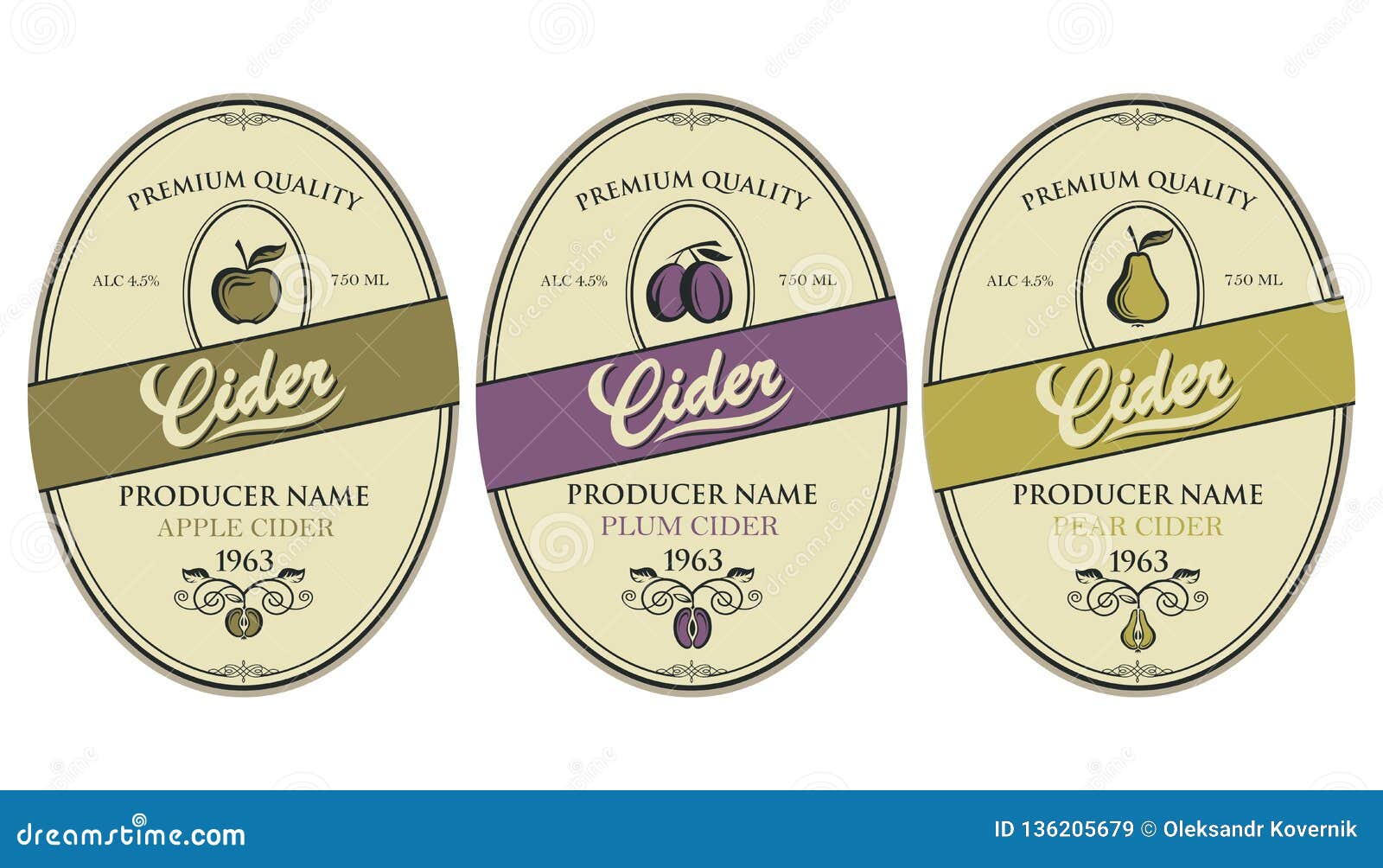 Cider labels set stock vector. Illustration of fruit - 136205679
