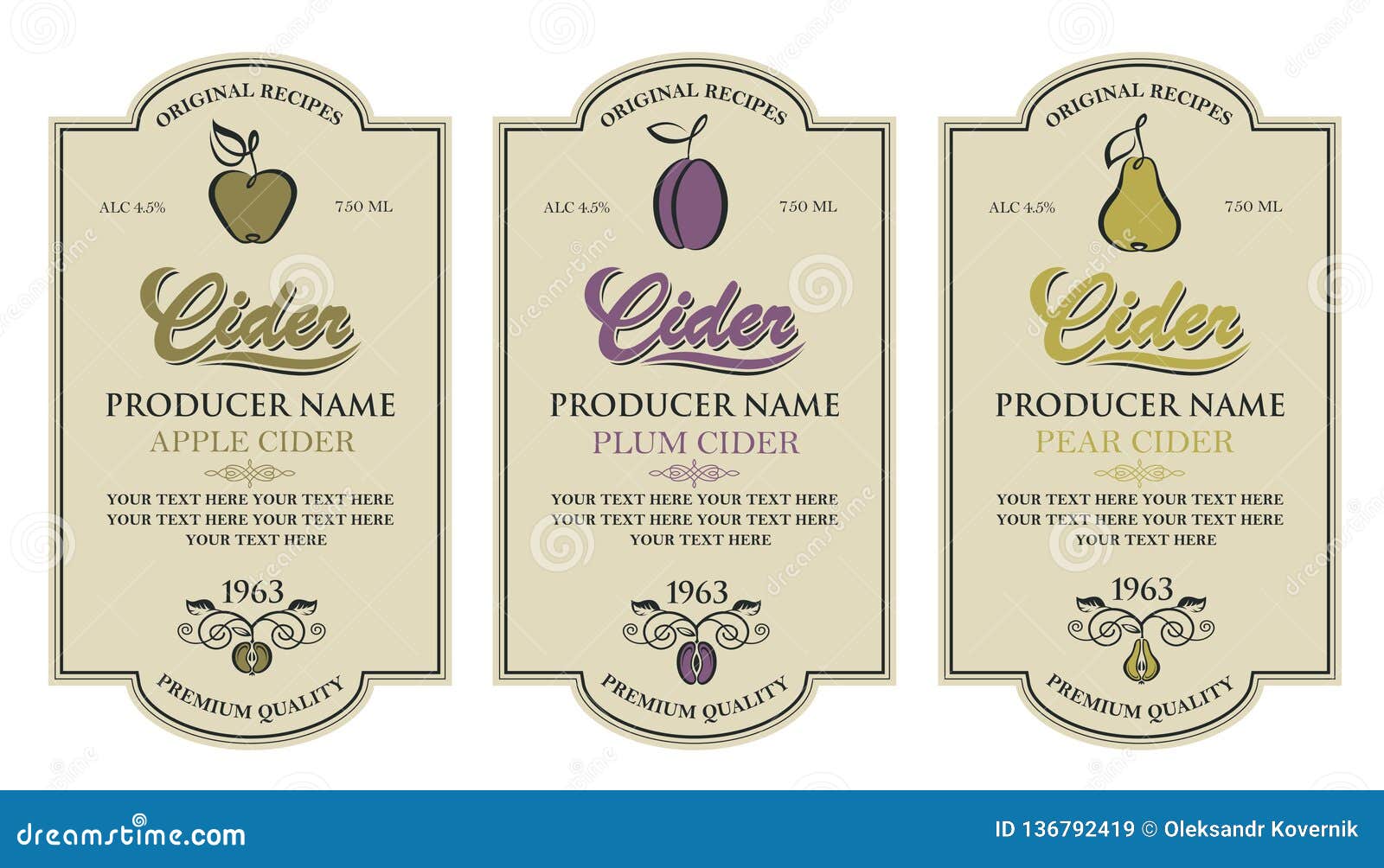 Cider labels set stock vector. Illustration of packing - 136792419