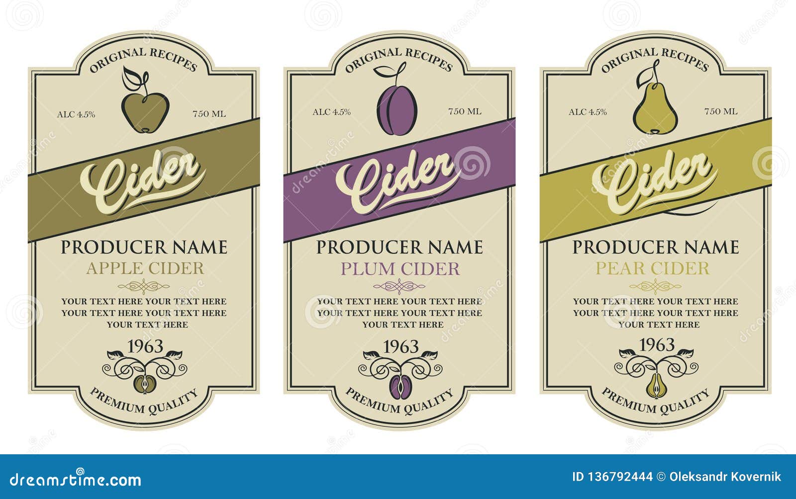 Cider labels set stock vector. Illustration of collection - 136792444