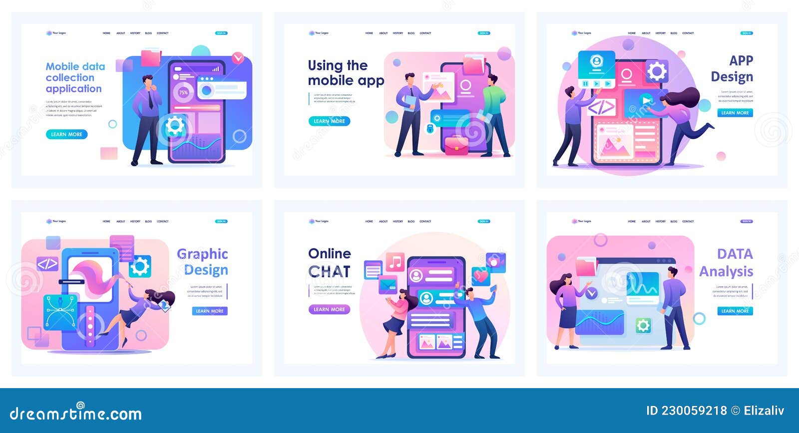 Collection of Landing Pages. Mobile Applications for Creating Graphic ...