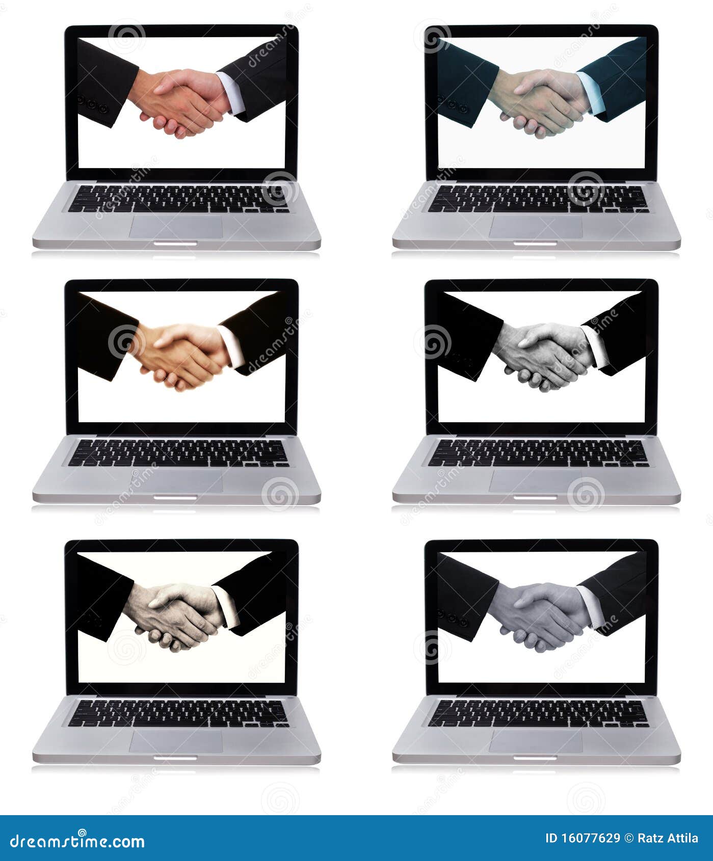 Collection of Laptops with Business Handshake Stock Image - Image of ...