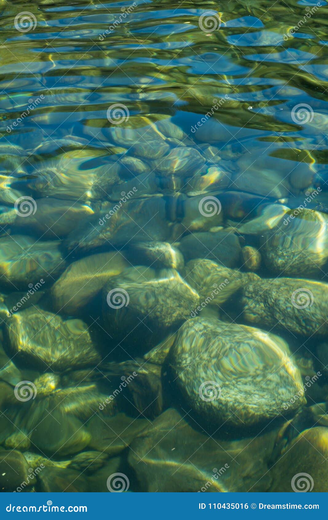 Large Smooth Pebbles Ripple Under the Refreshing Water in the River ...