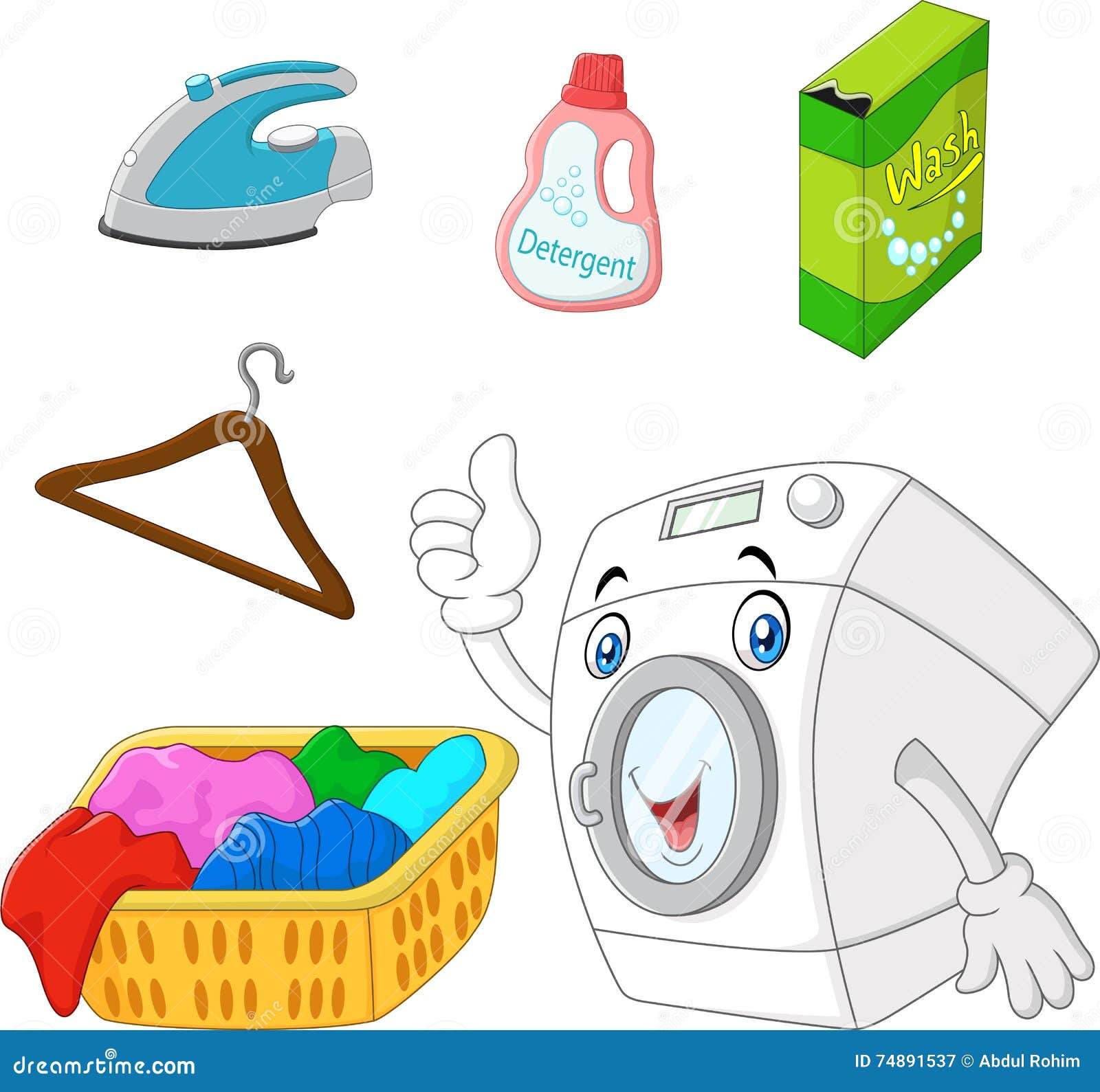 Laundry Equipment Colorful Bilingual Flashcards Vector Set ...