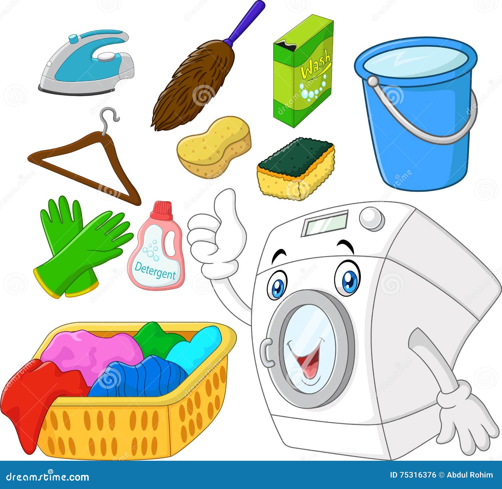 Laundry Equipment Colorful Bilingual Flashcards Vector Set ...