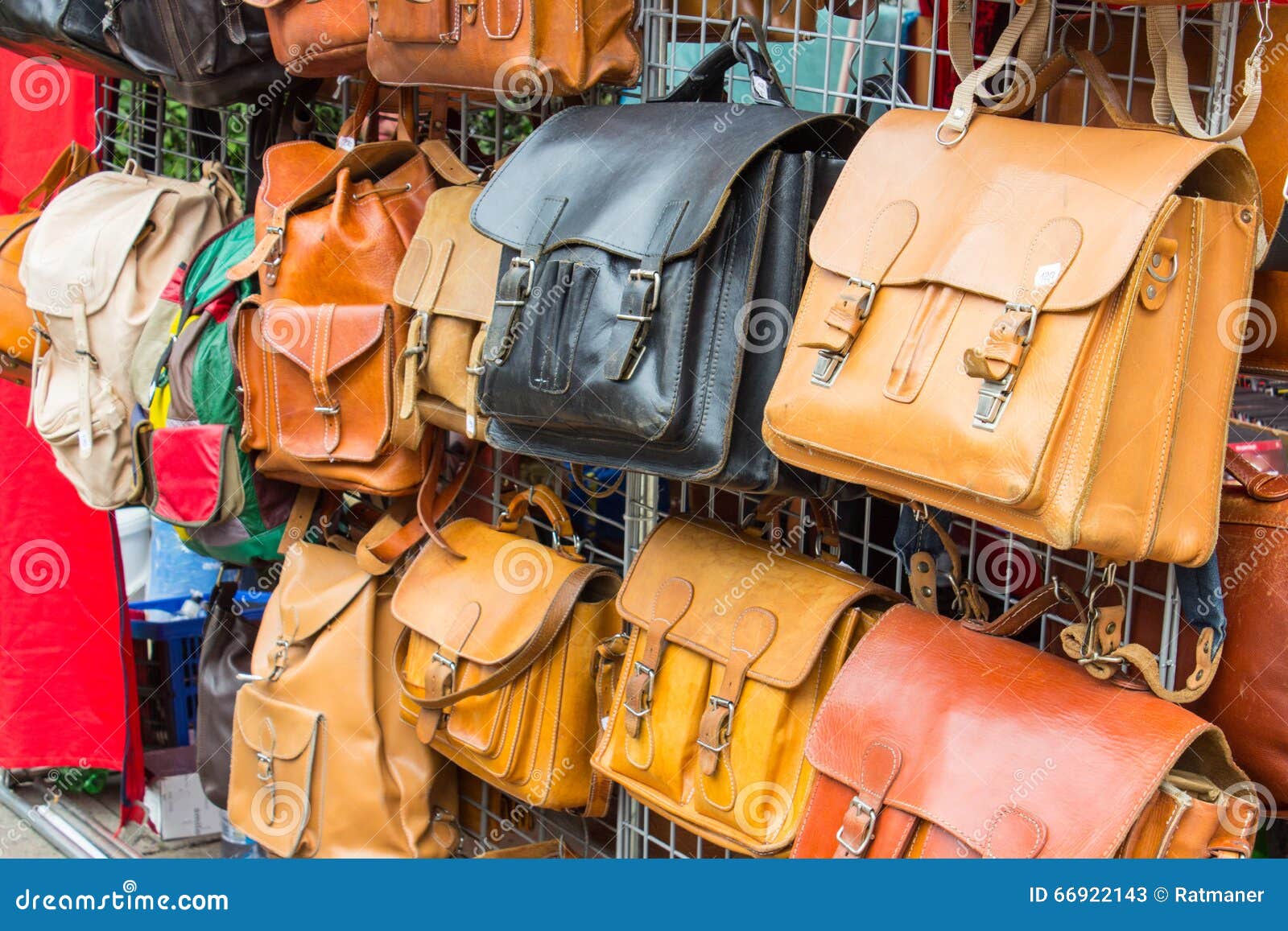 Collection of Leather Handbags on Stall at the Bazaar Stock Image ...