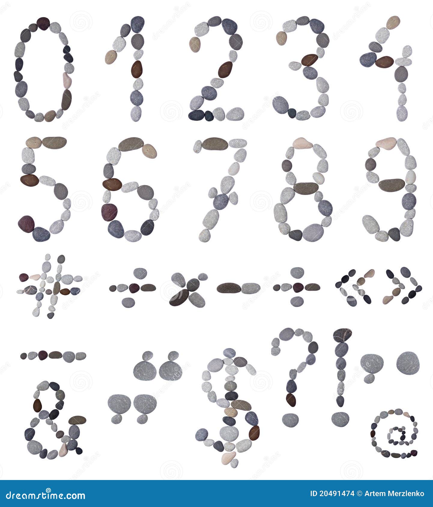Collection of Letters and Numbers of Sea Stones Stock Illustration ...
