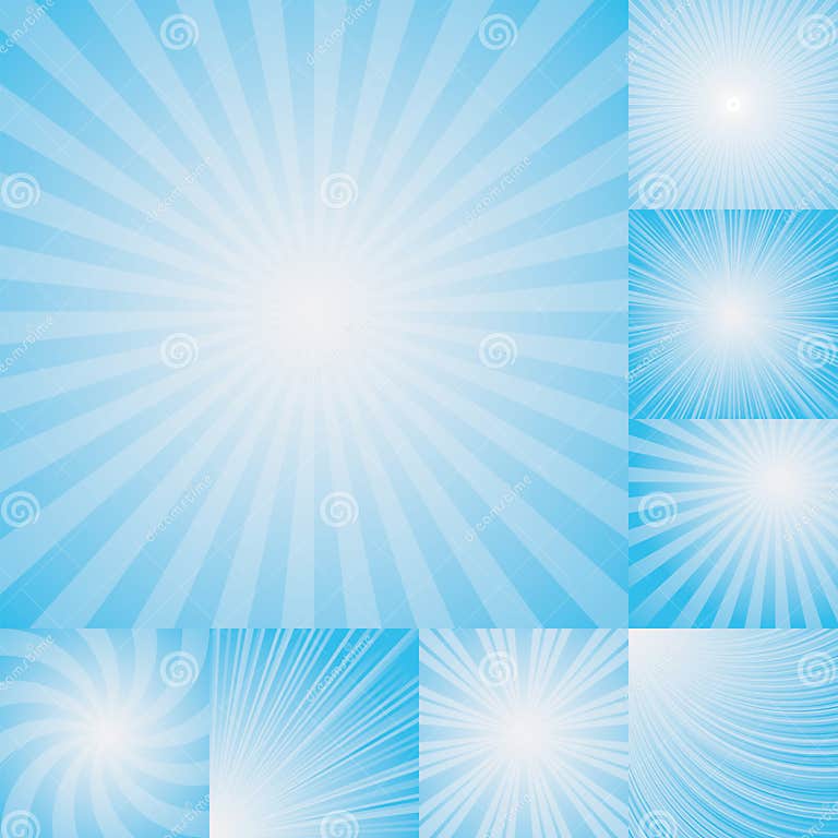 Collection Of Light Blue Color Burst Background Stock Vector