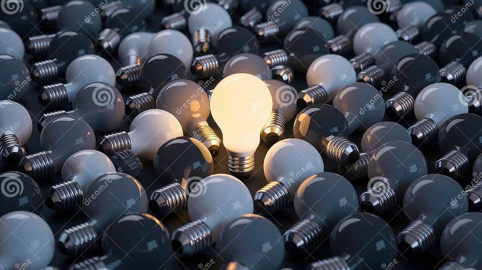Collection of Light Bulbs with Central Glow Effect Stock Illustration ...