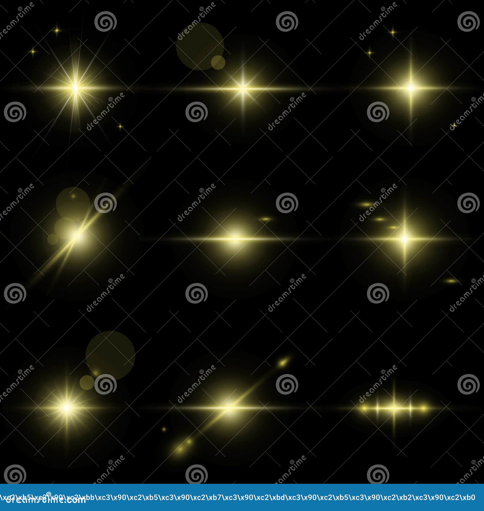 Collection of Light Effects on Black Background. Stock Illustration ...