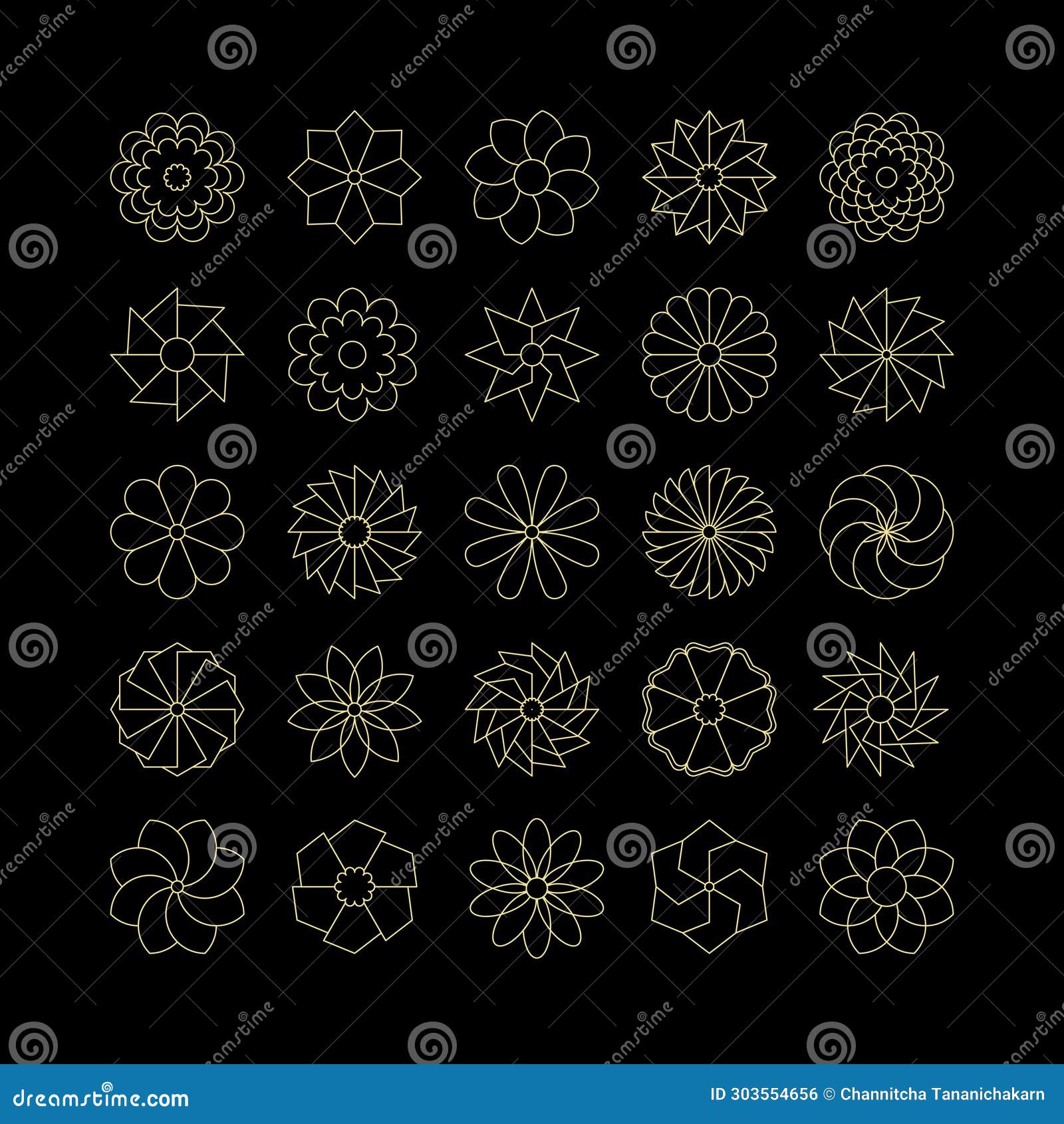 Collection of Line Flower, Floral, Blossom Design. Stock Vector ...