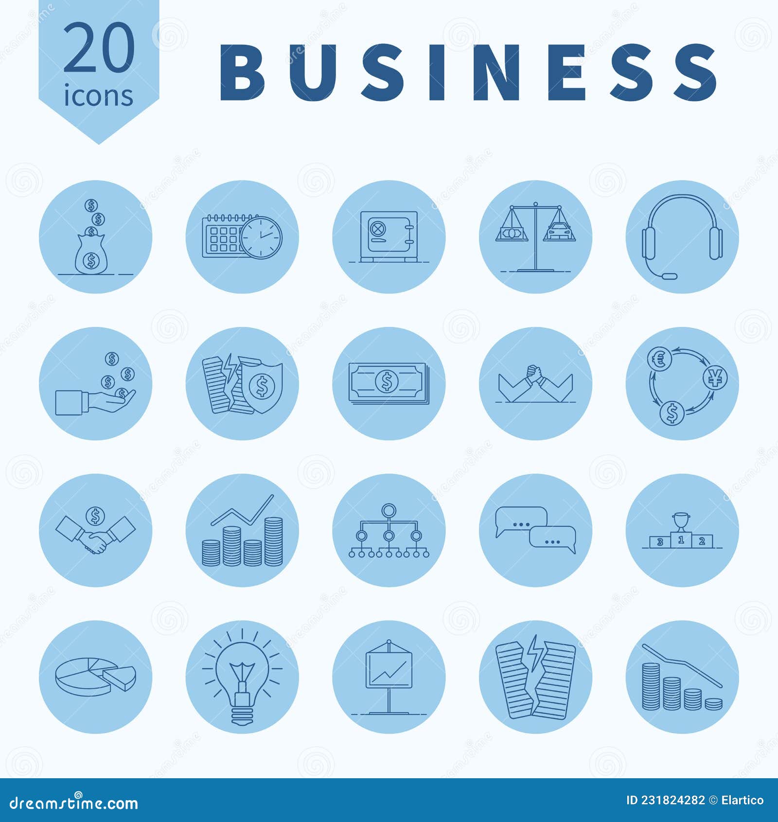 Collection of Line Vector Icons with Different Symbols of Business ...