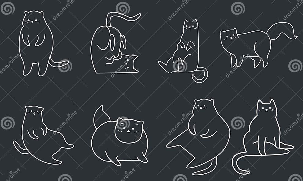 Collection of Linear Cats. Cute Black and White Cats Stock Vector ...