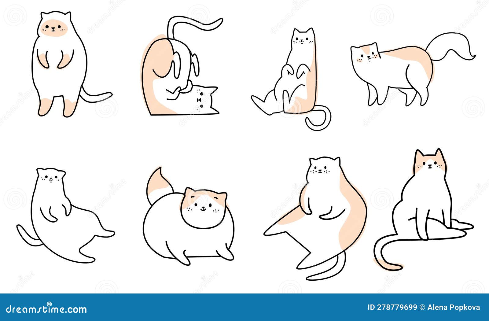 Collection of Linear Cats. Cute White Cats with Beige Spots Stock ...