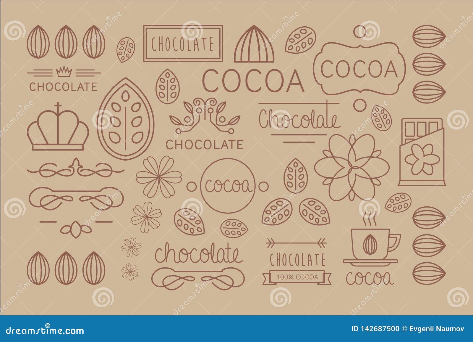 Vector Set of Linear Cocoa Labels. Original Decorative Elements for ...