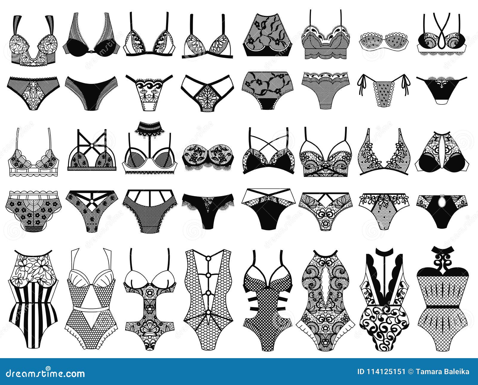 Collection of Lingerie. Panty and Bra Set Stock Vector - Illustration of elegant, clothing ...