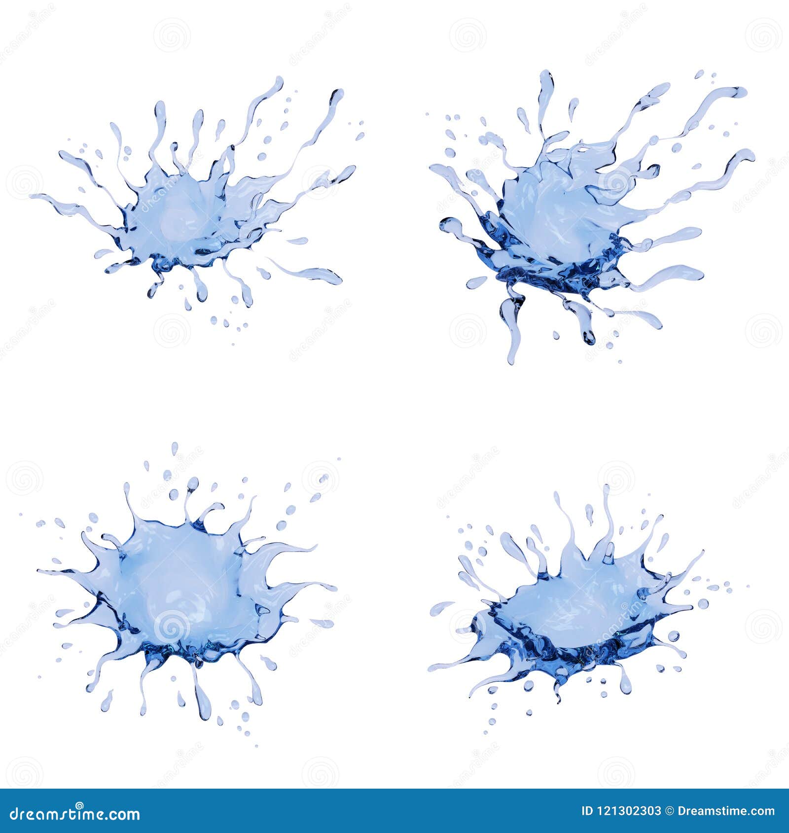 Collection of Liquid Blue Water Splash Drop Exploded Isolated on White ...