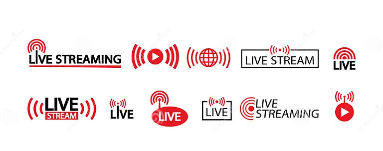 Collection of Live Streaming and Live Broadcast Icons Emphasize Online ...