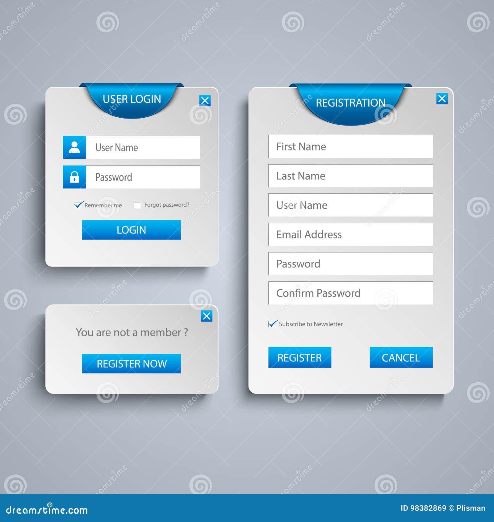 Collection Login and Register Web Screen with Blue Bookmark Template ...