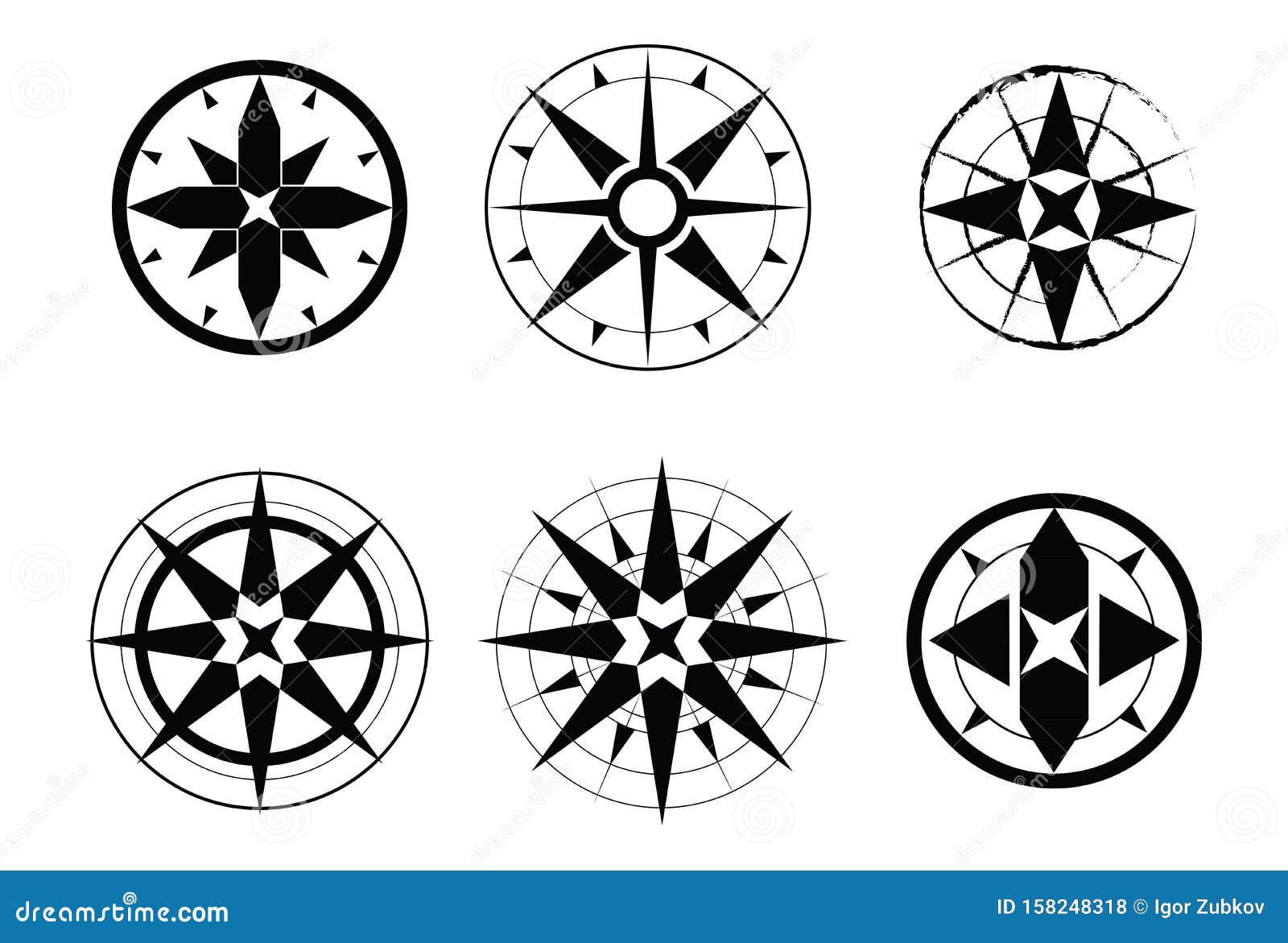 Collection of Logos of the Compass. Stylized Sea Compasses with a Wind ...
