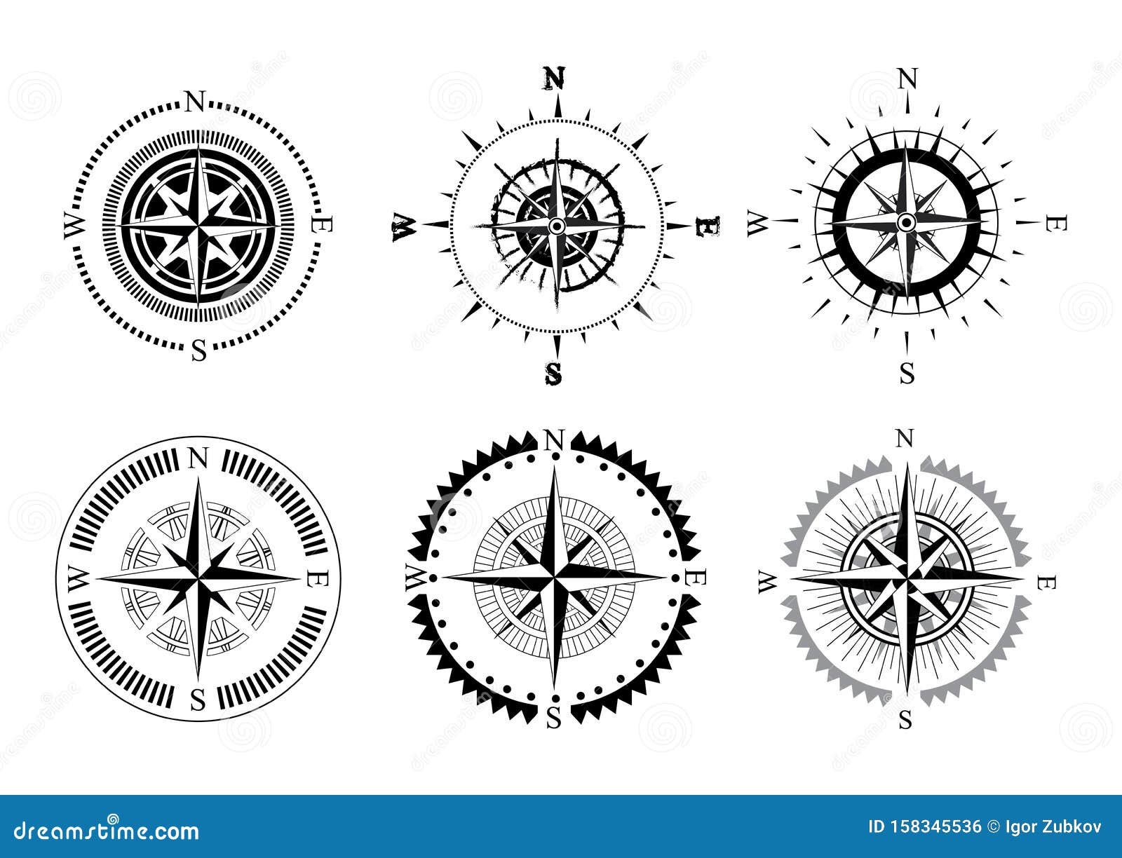 Collection of Logos of the Compass. Stylized Sea Compasses with a Wind ...