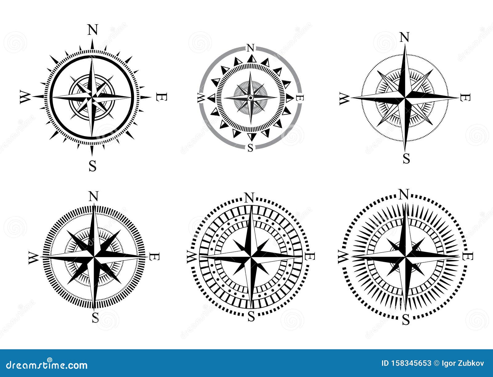 Collection of Logos of the Compass. Stylized Sea Compasses with a Wind ...